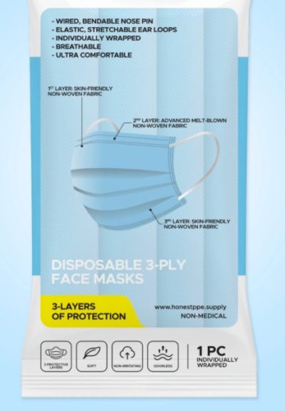 3-PLY Disposable FDA CE Wrapped Masks